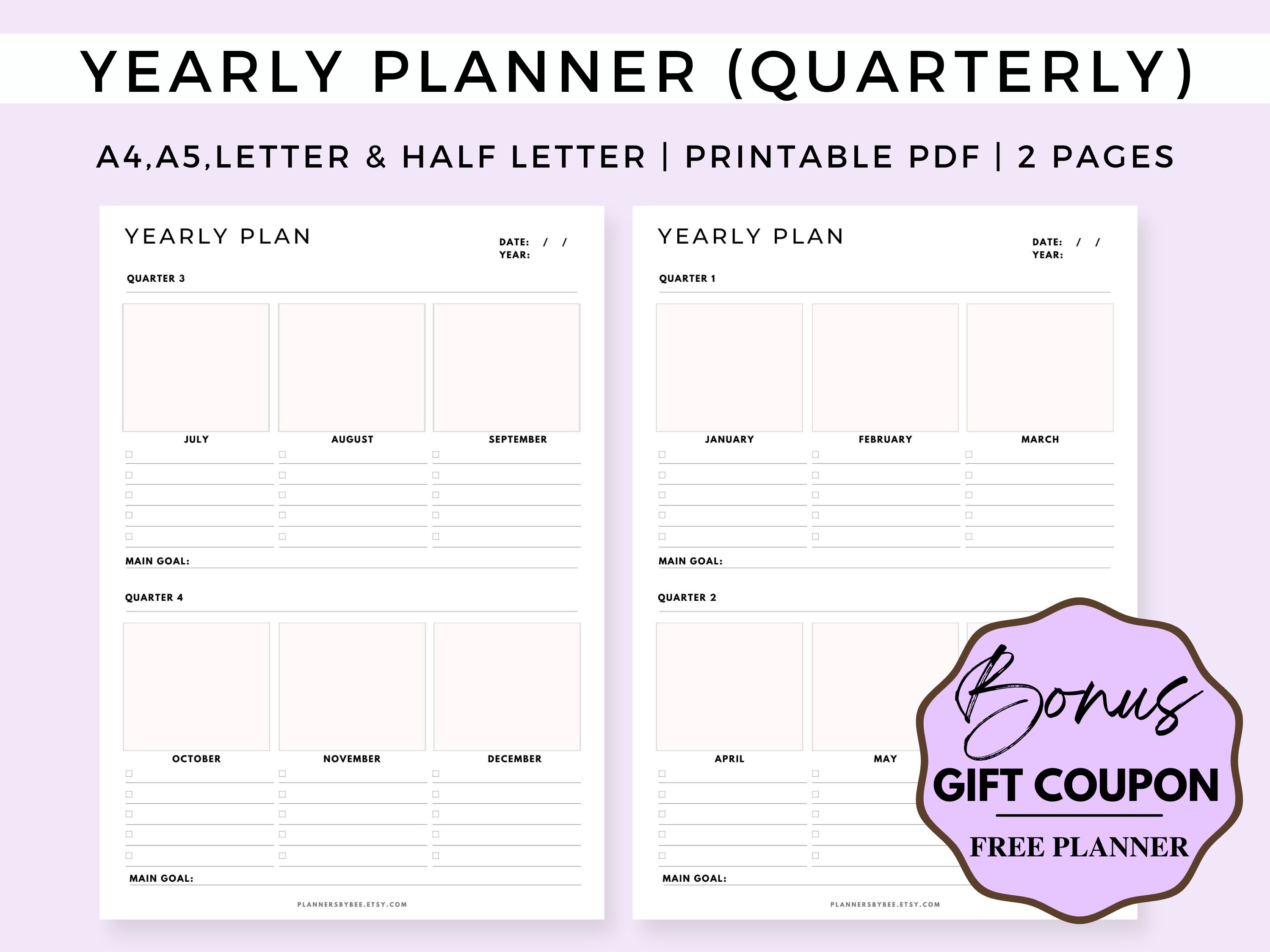 Yearly Planner Quarterly Goals Tasks & Reminders - Etsy