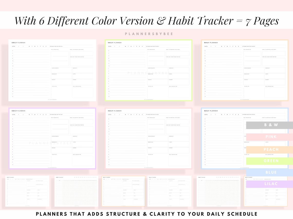 Hourly Daily Planner Printable Daily Planner Template Best - Etsy