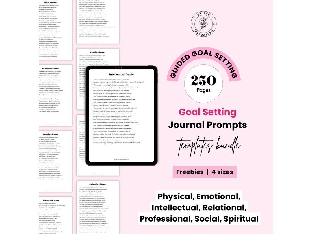 Goal Setting Prompts Journal, Goal Planner BUNDLE, 2024 Goals Tracker ...