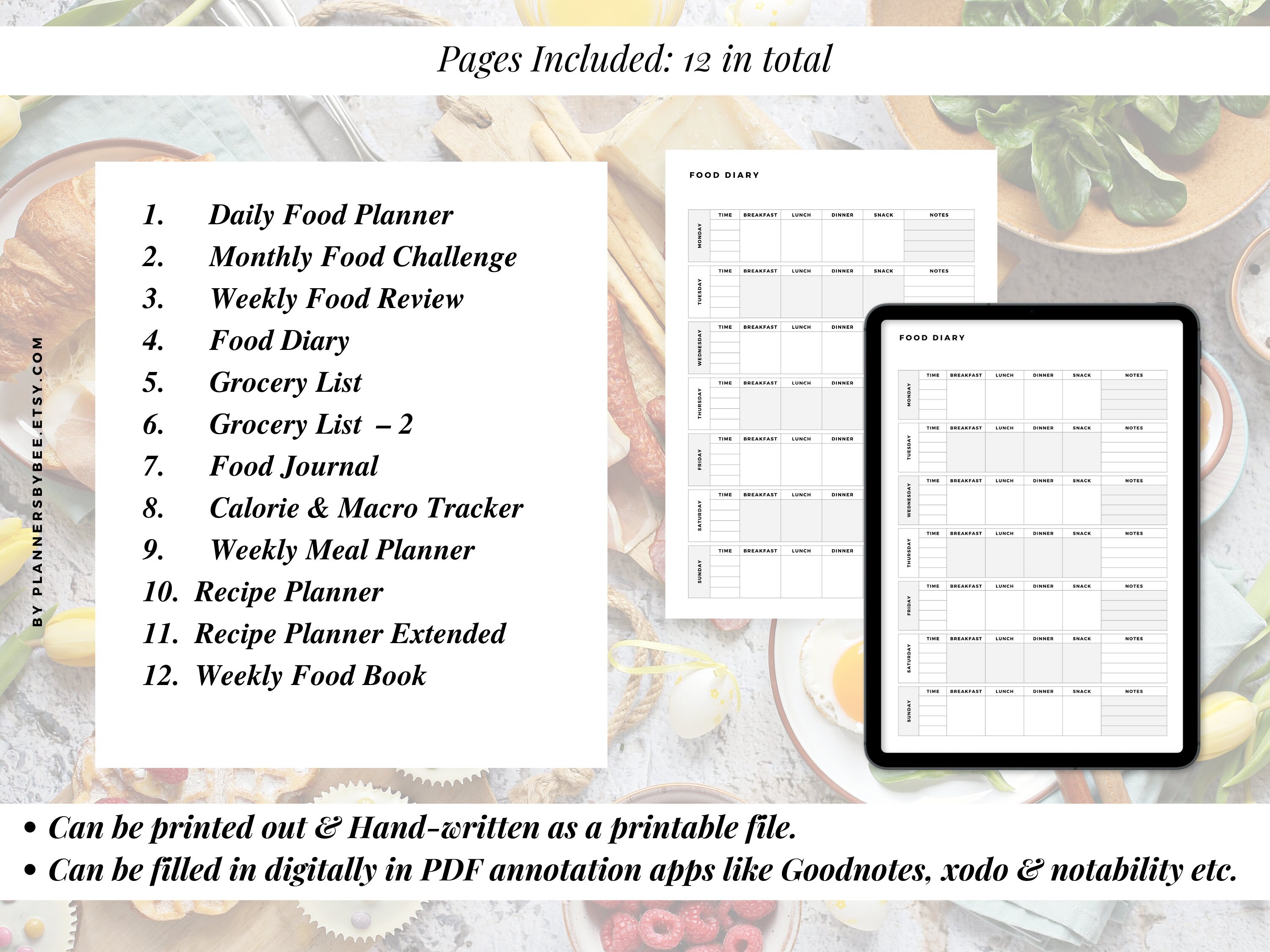 Food Journal Weekly Food Diary Meal Plan & Prep Tracker Menu - Etsy
