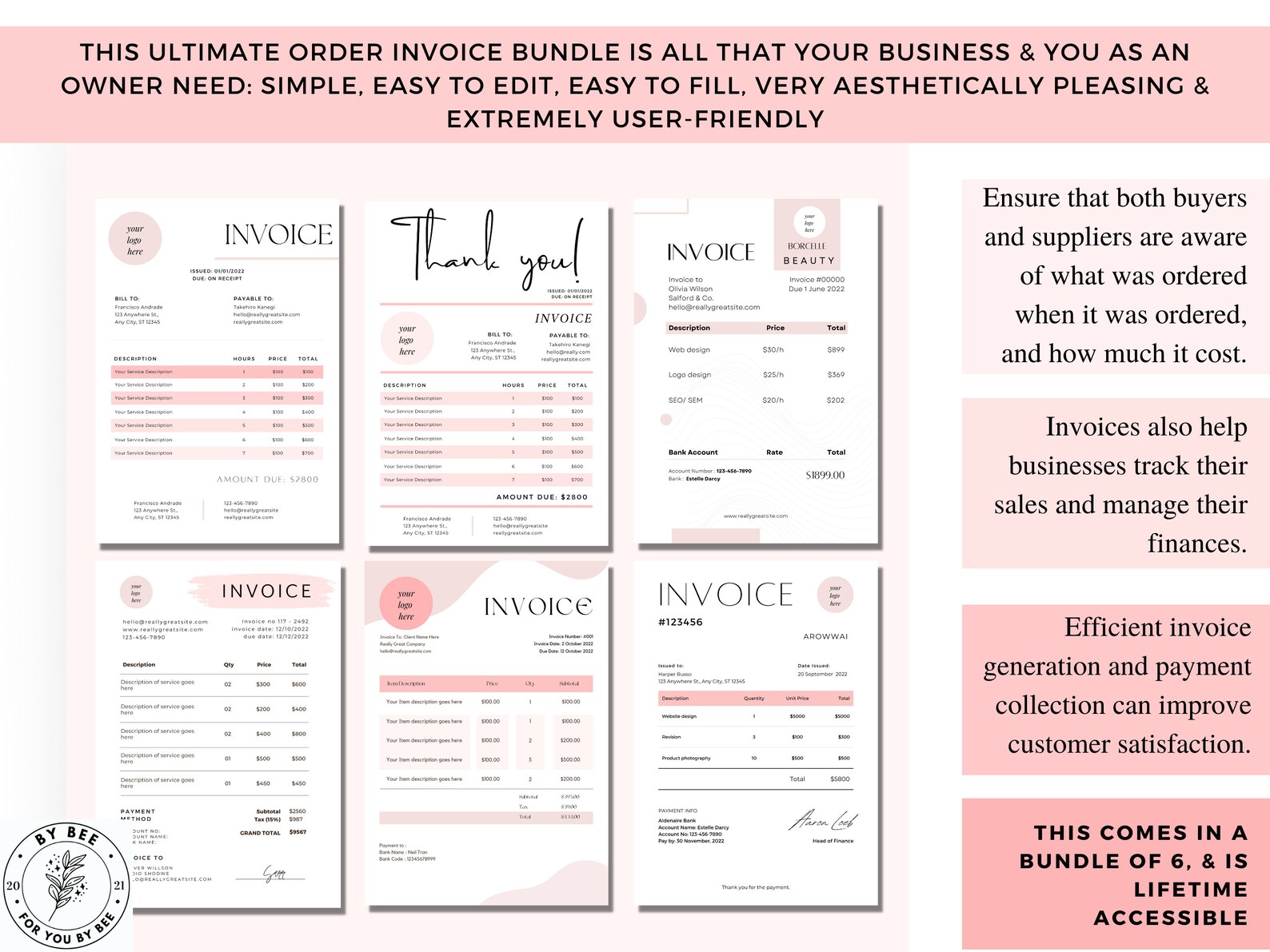 Pink Order Form Template Order Invoice Canva Small Business - Etsy
