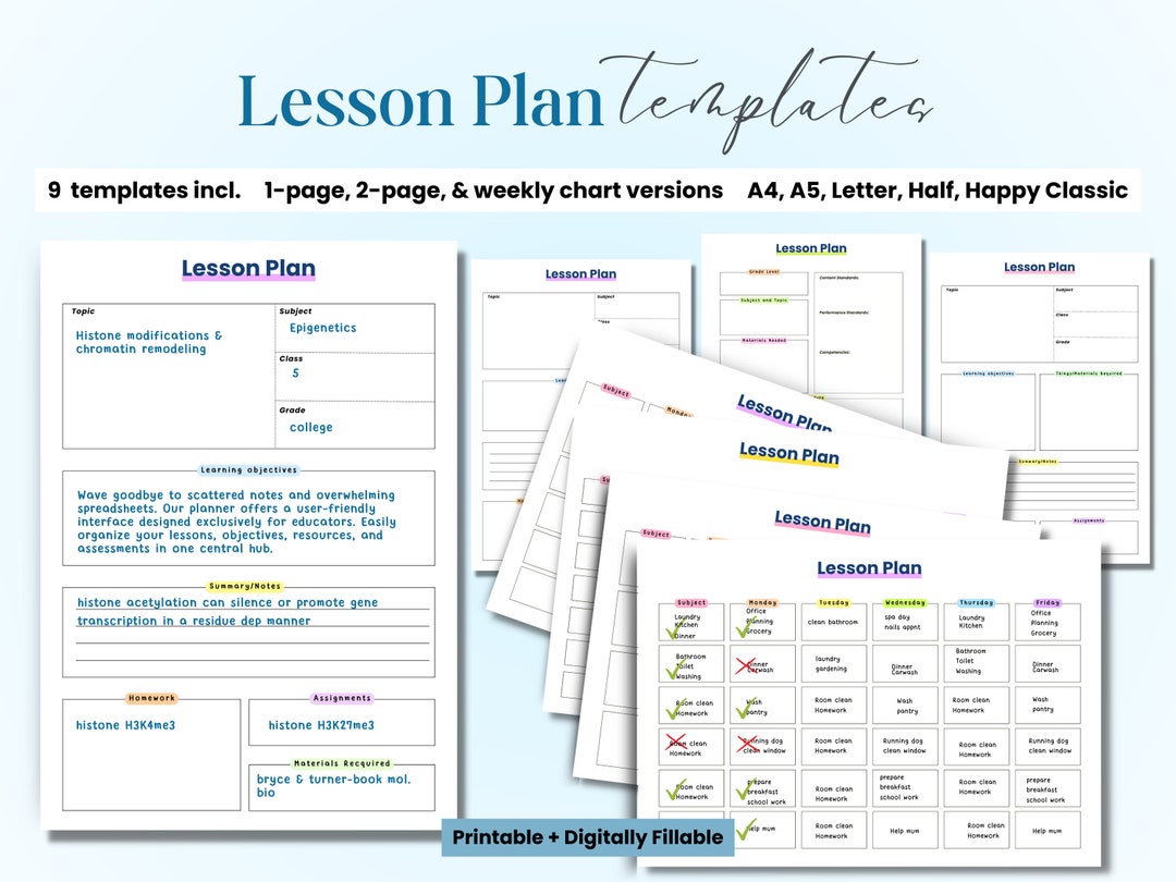 Lesson Plan Template Lesson Planner Printable Homeschool - Etsy