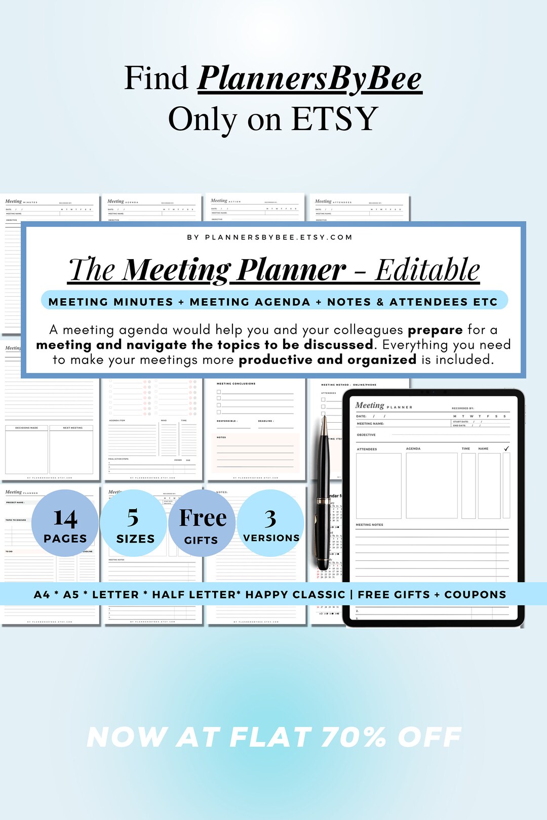 Meeting Agenda Printable, Meeting Notes, Planner, Meeting List Template ...