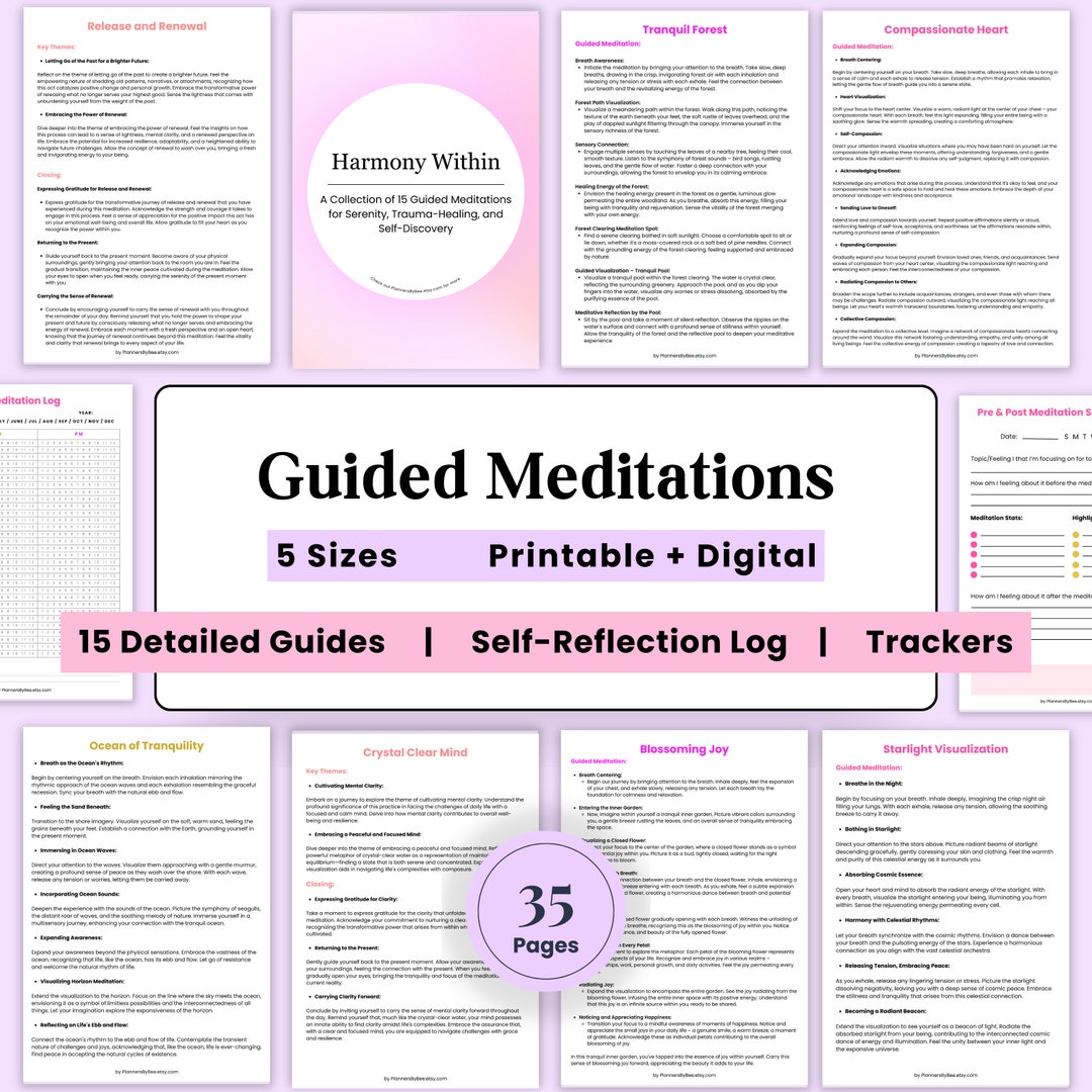 Meditation Journal, Guided Meditation Prompts, Digital Meditation ...
