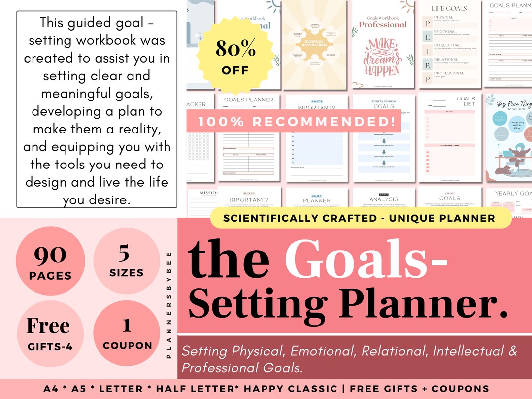 Goal Setting Planner, Goal Achievement Workbook, Printable Goal Tracker ...
