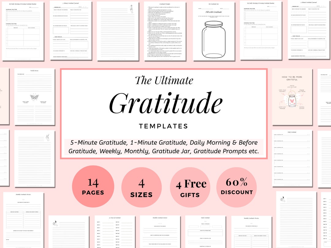 Gratitude Journal Printable Bundle, Gratitude Template, Journal Prompts ...