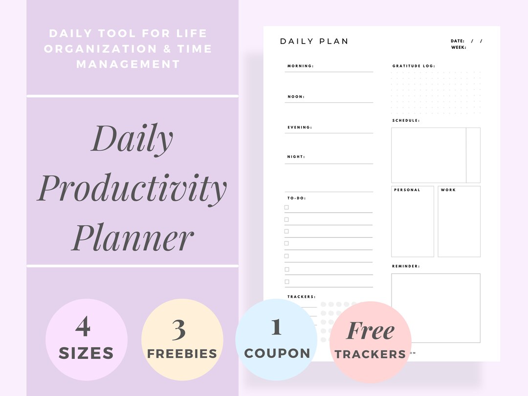 Daily Productivity Planner Printable Daily Planner PDF Daily - Etsy
