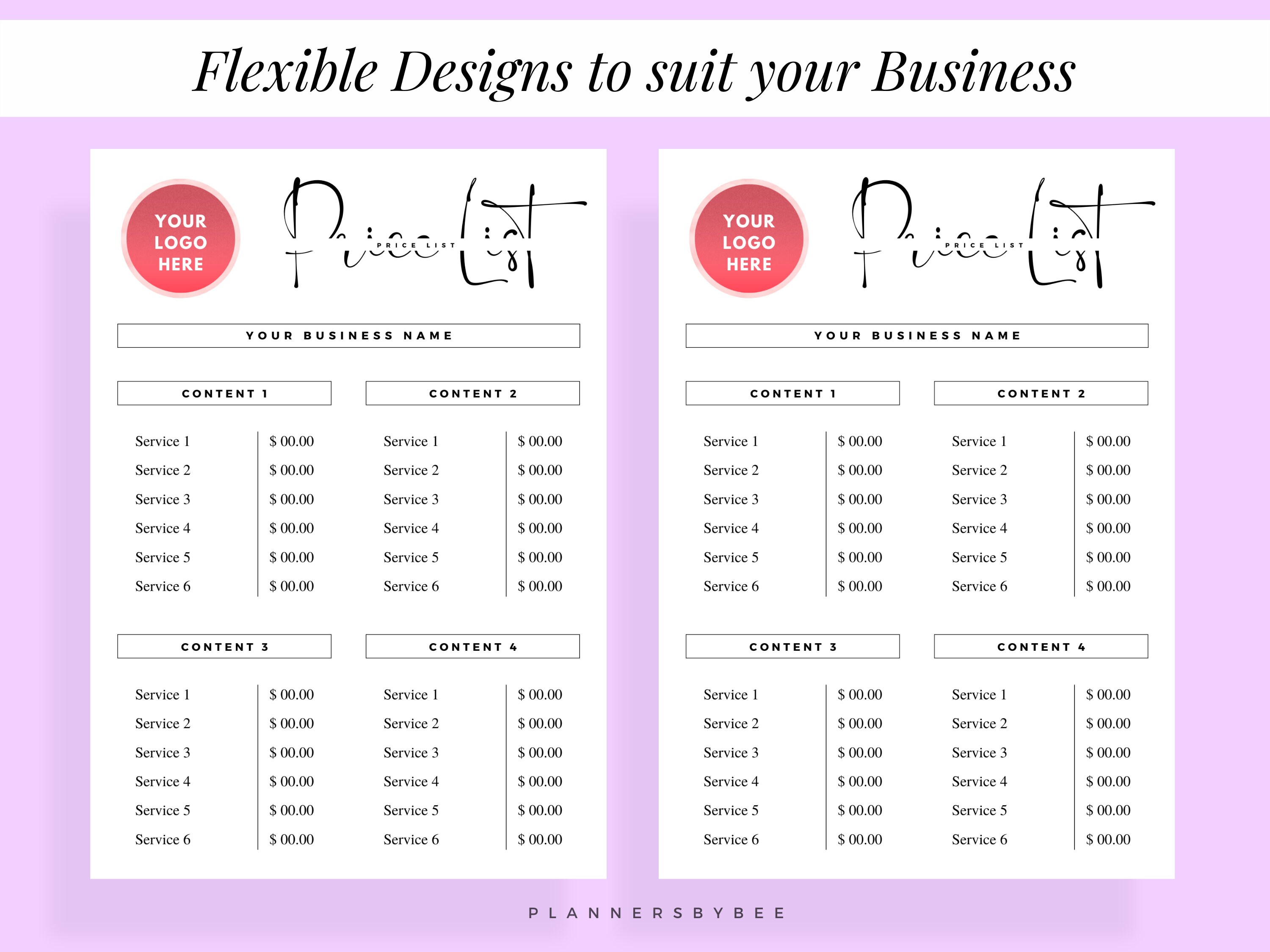 PRICE LIST Template Editable Restaurant Price Sheet Price - Etsy