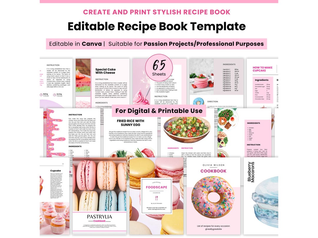 Editable Recipe Book Template: Printable Family Cookbook (canva) - Etsy
