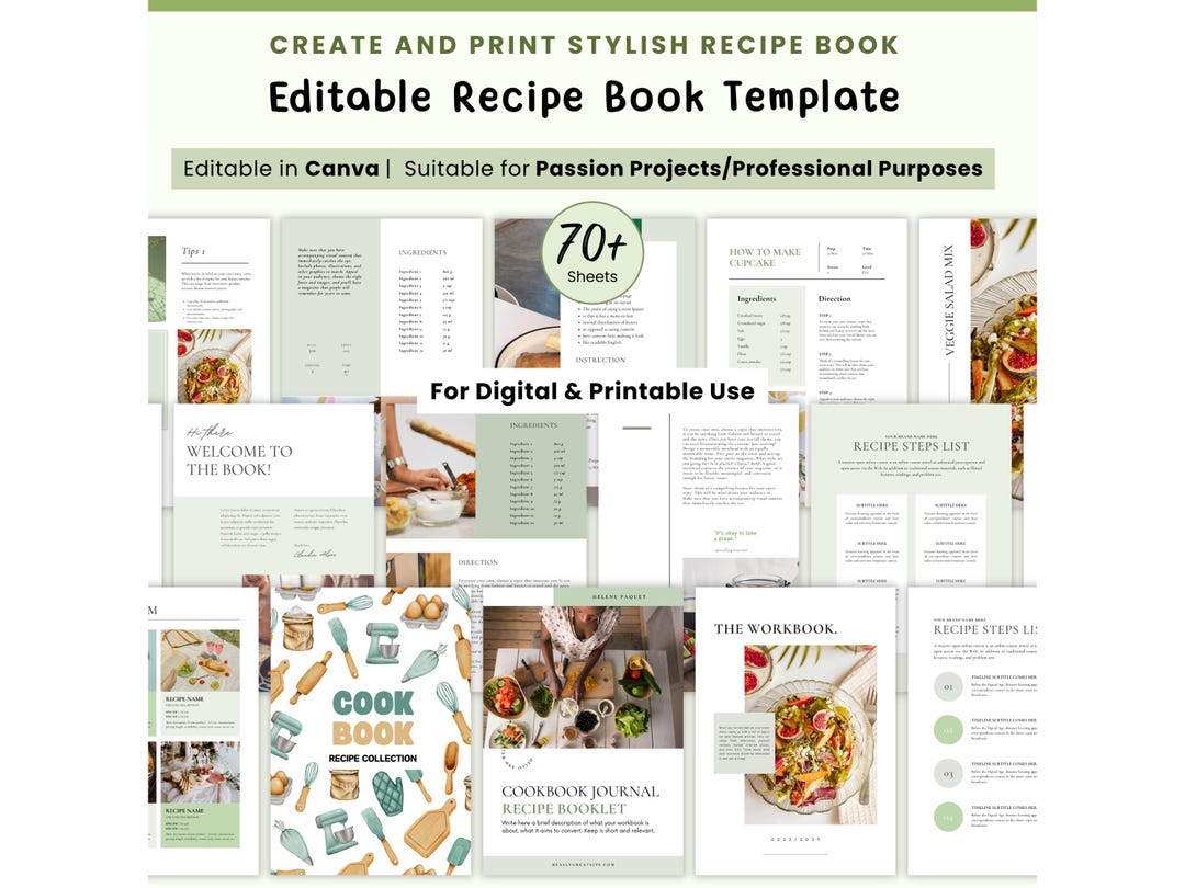 Editable Recipe Book Template: Printable Family Cookbook (canva ...