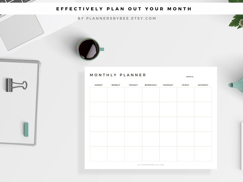 Blank Monthly Calendar Template Printable Landscape Office - Etsy