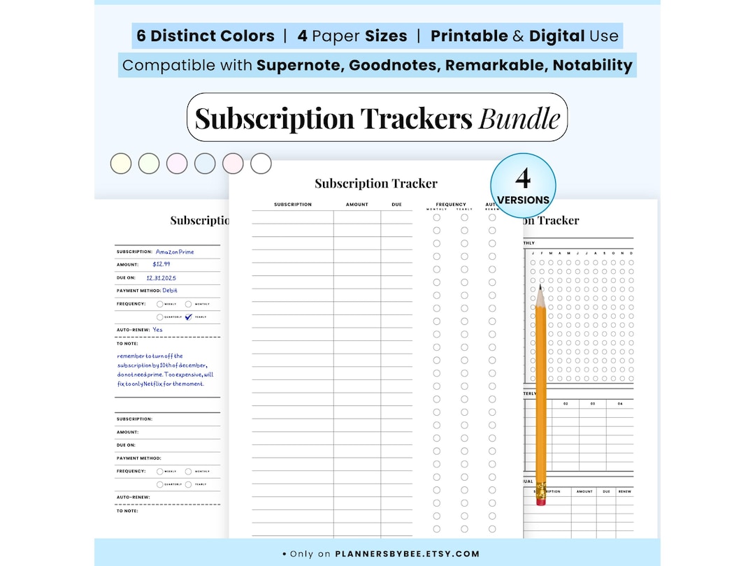 Subscription Tracker Printable, Membership Checklist, Expense Tracker ...