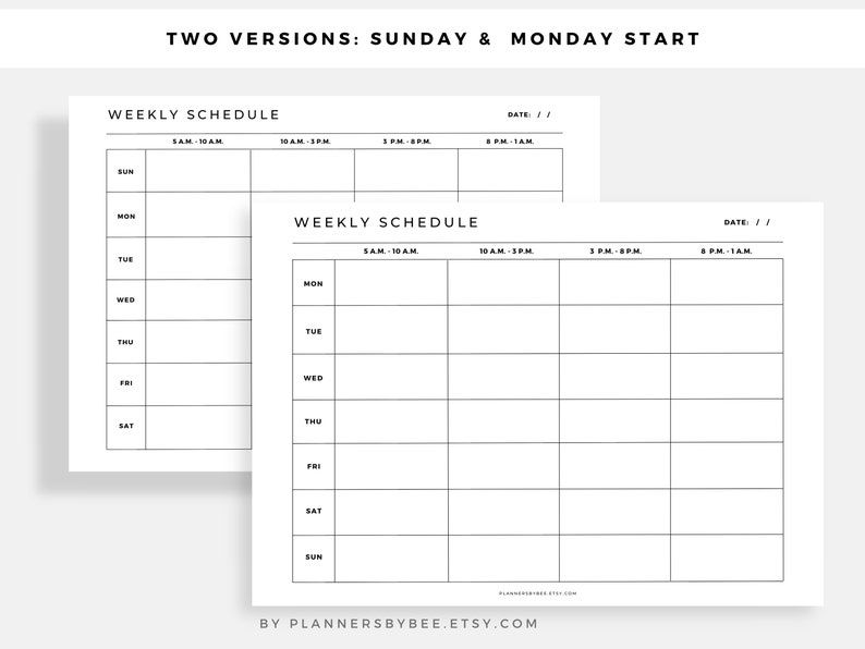 Weekly Hourly Planner Printable 24 Hour Weekly Schedule - Etsy