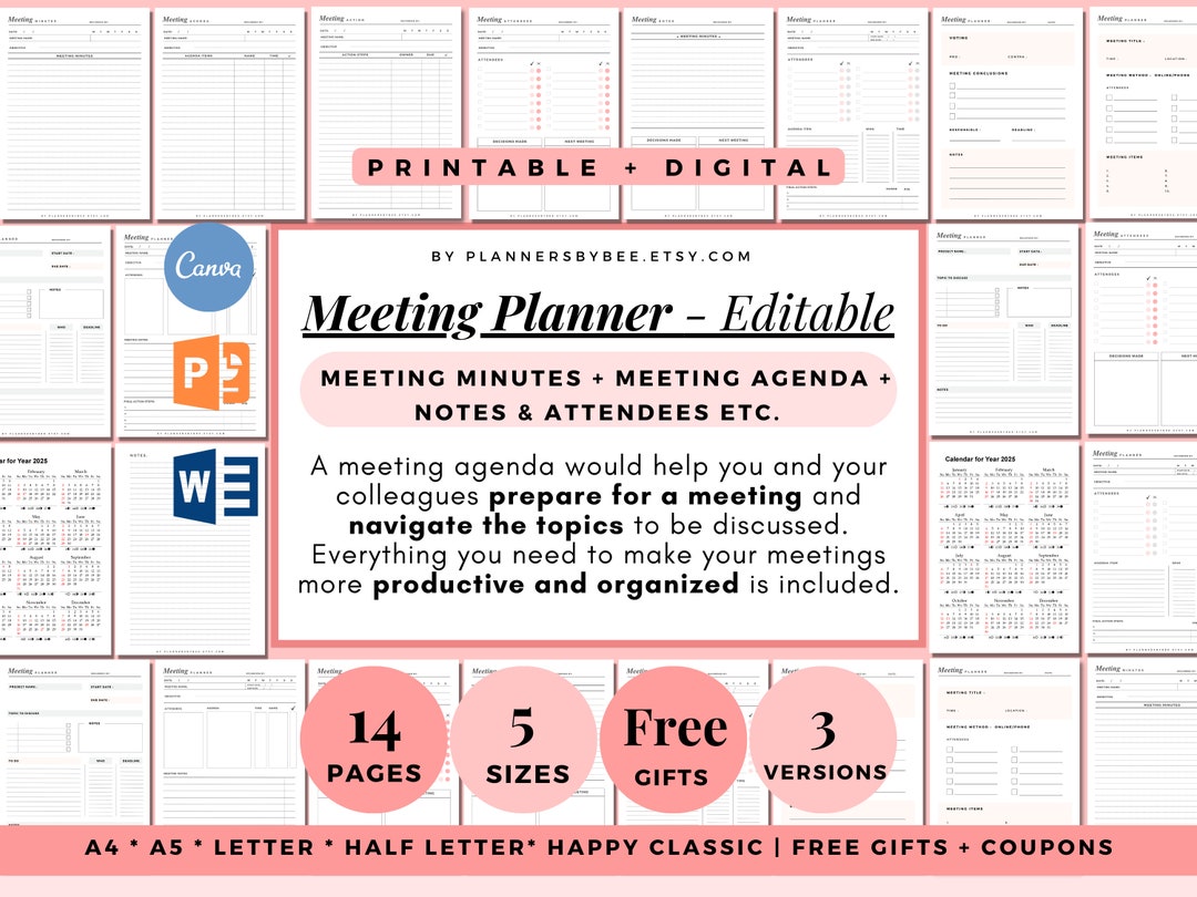 Meeting Agenda Notes Template, Office Meeting Planner, Meeting Minutes ...