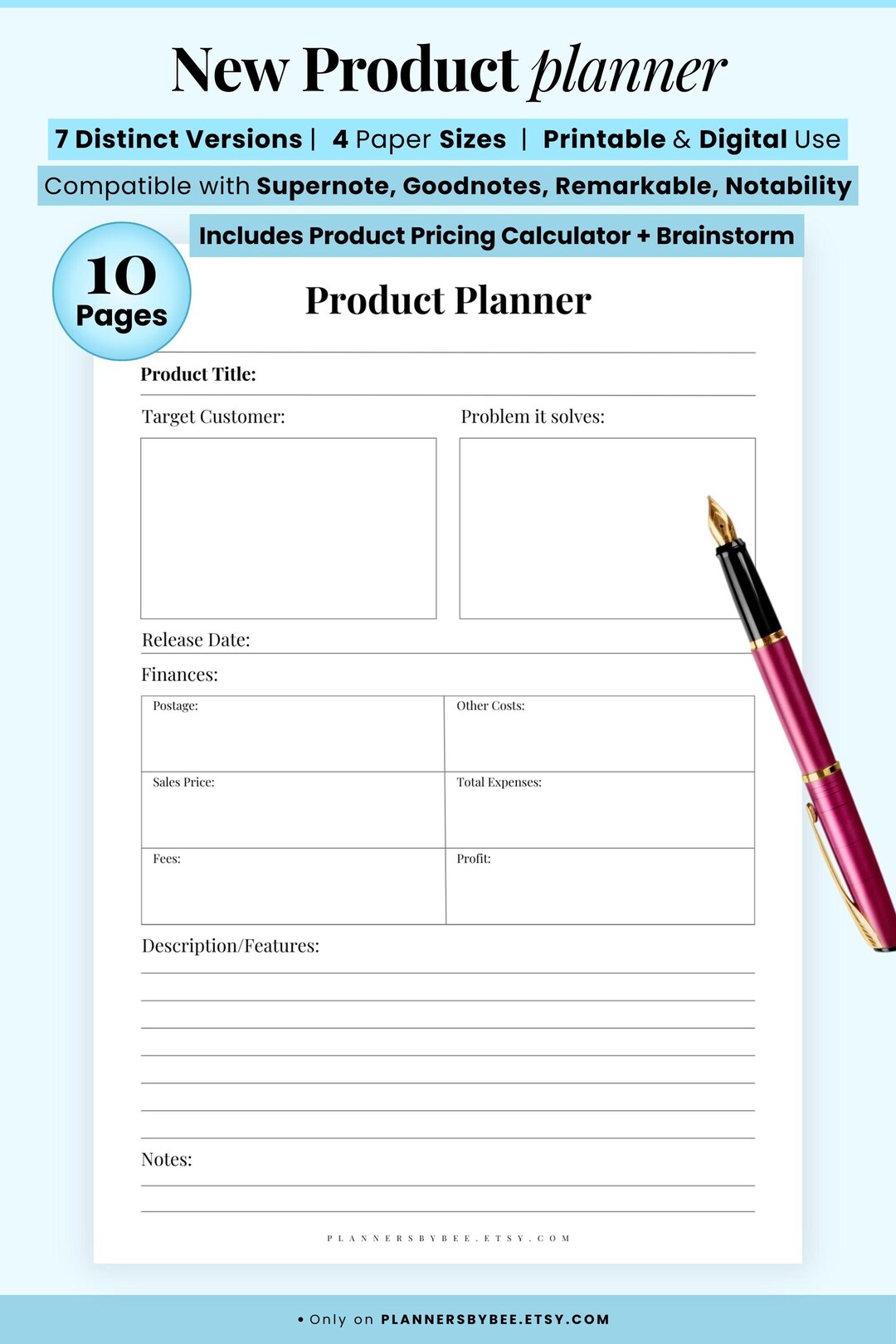 Etsy Product Planning, New Product Planner Template Digital Printable ...