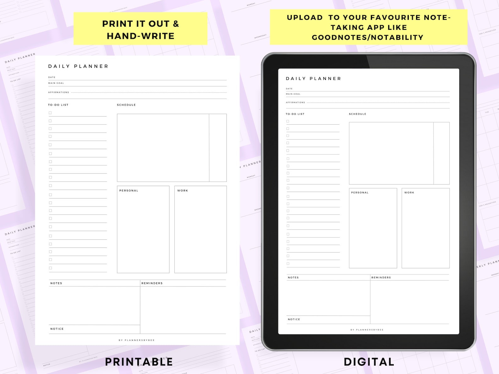Daily Weekly Monthly Planners Printable Digital Undated - Etsy