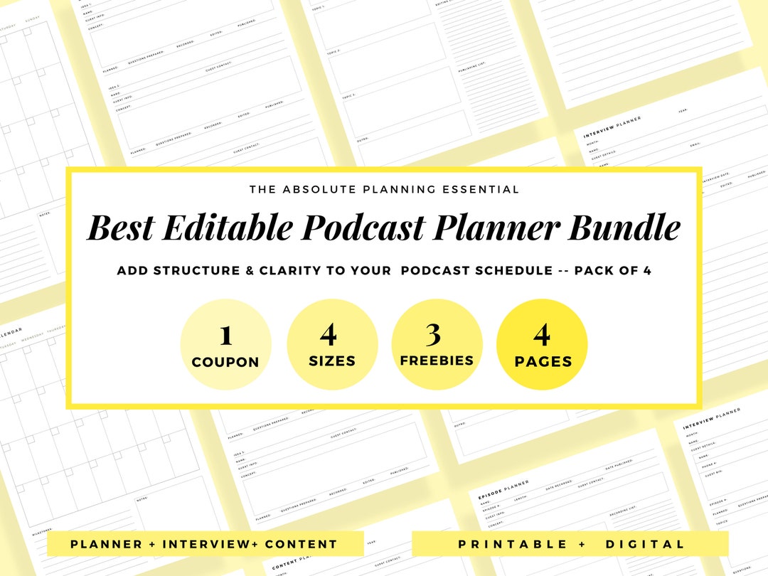 Podcast Planner, Editable Podcast Template Bundle Printable, Digital ...