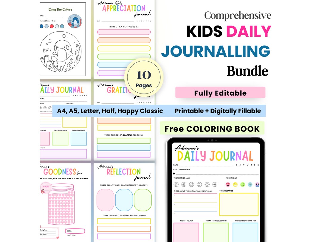 Printable Kids Journal, Kids Daily Journal, Kids Self Development ...