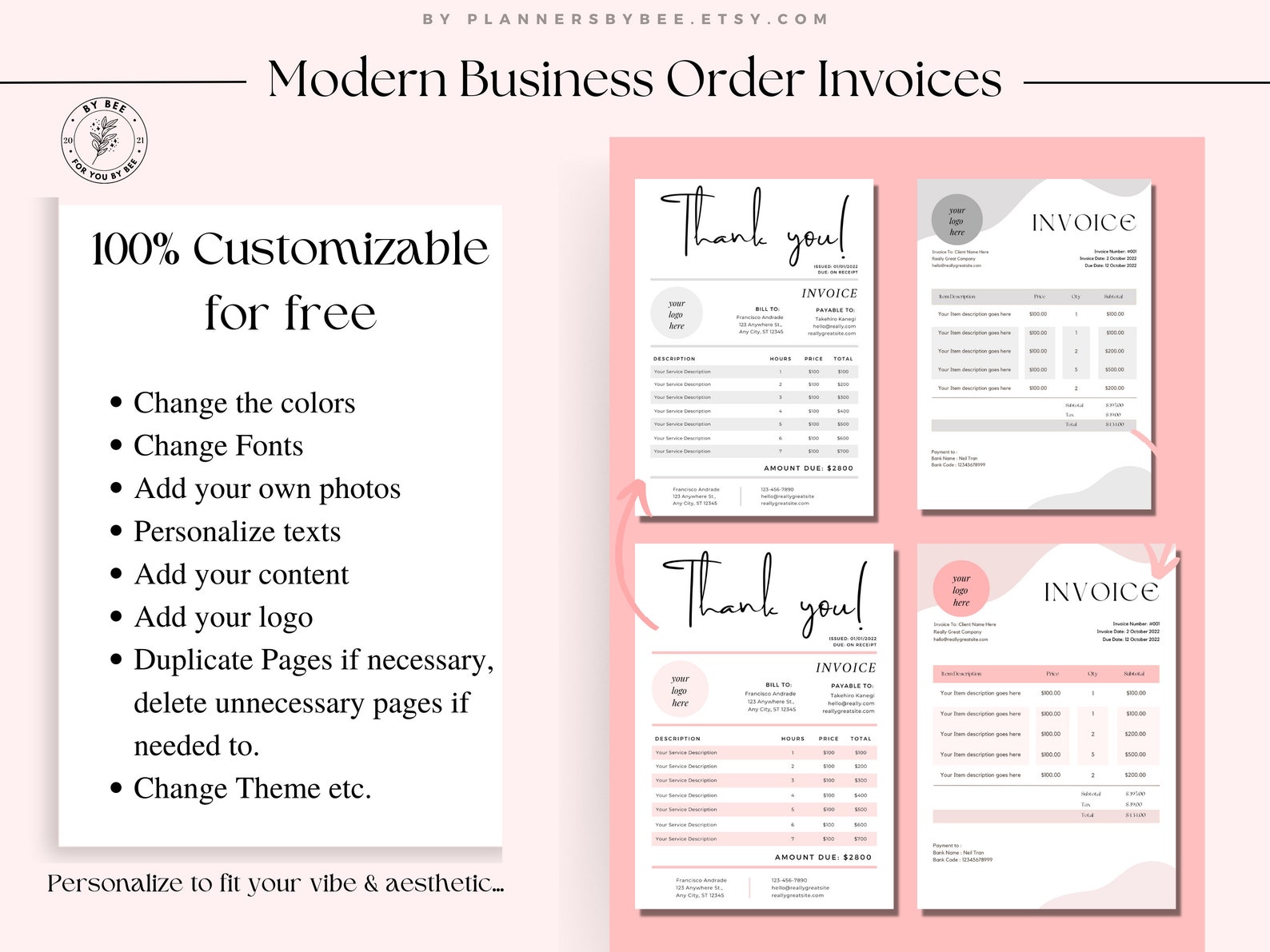 Pink Order Form Template Order Invoice Canva Small Business - Etsy