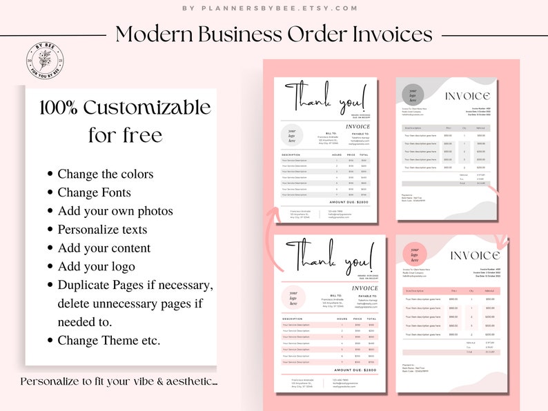 Pink Order Form Template Order Invoice Canva Small Business - Etsy