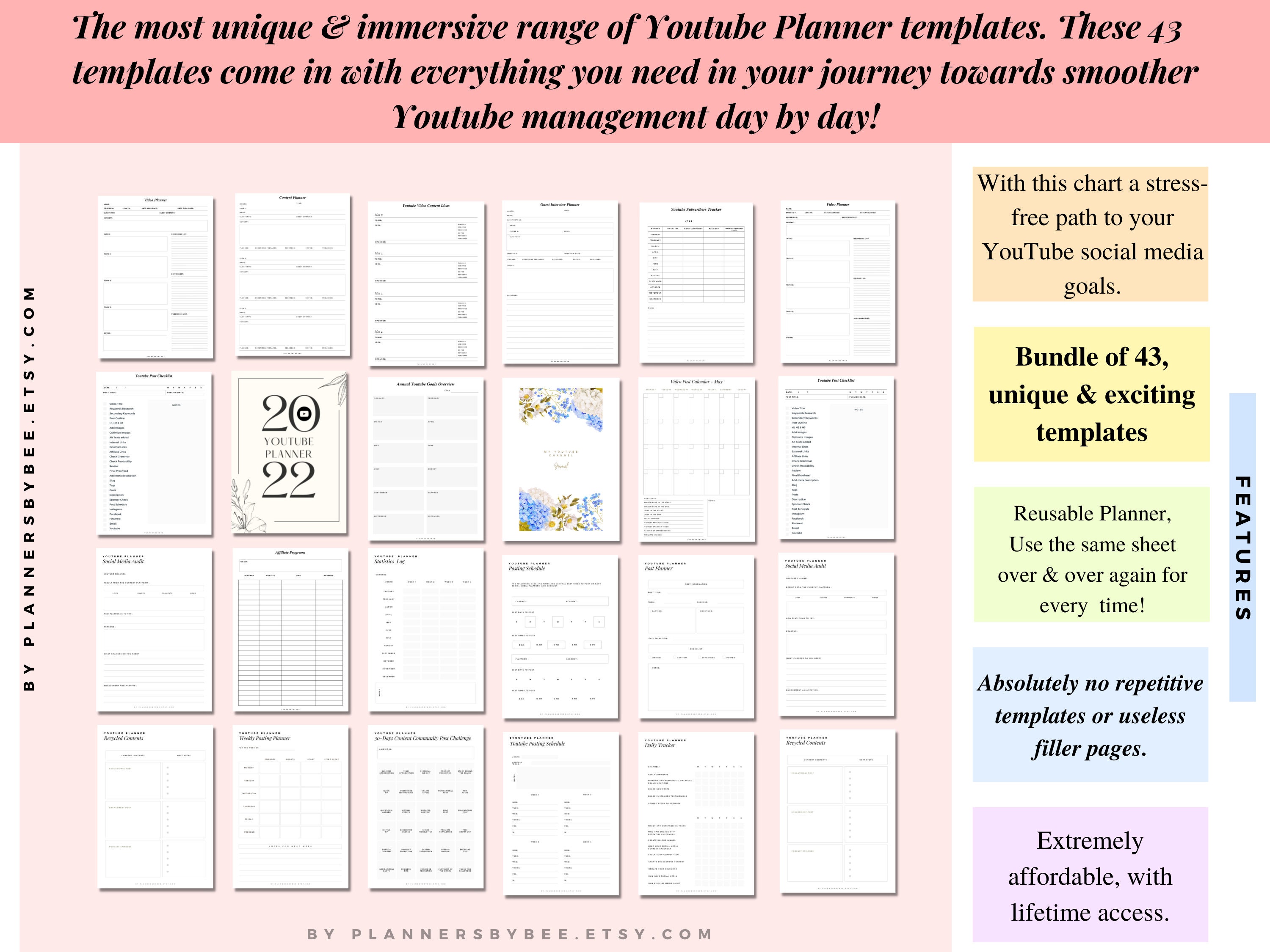 Youtube Planner Social Media Video Vlog Tracker Youtube - Etsy