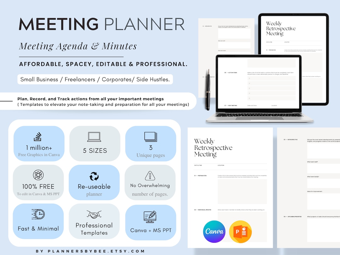 Meeting Notes Template, Editable Meeting Minutes, Printable Business ...