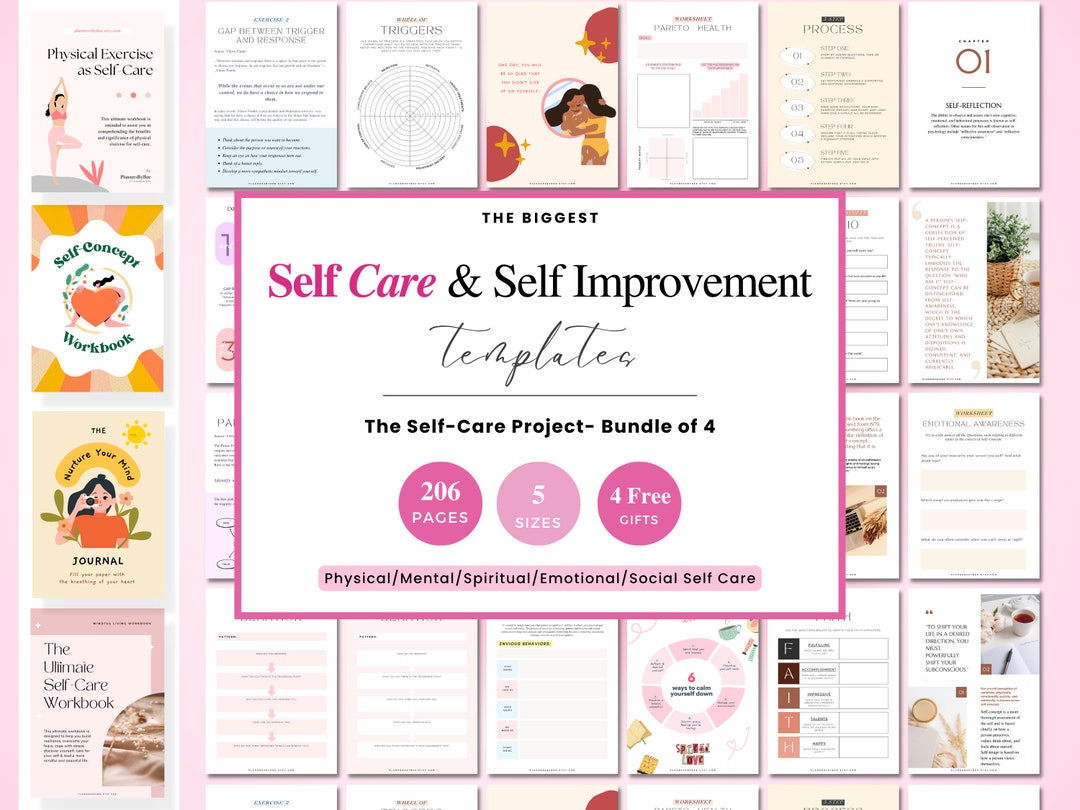 Self Care Planner & Wellness Journal BUNDLE, Printable Selfcare Tracker ...