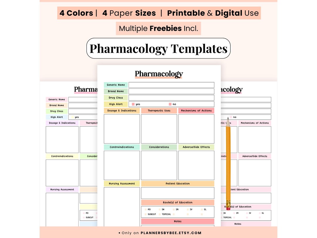 Pharmacy Note Sheet Cards, Pharma Template Chart, Templates for Nurse ...