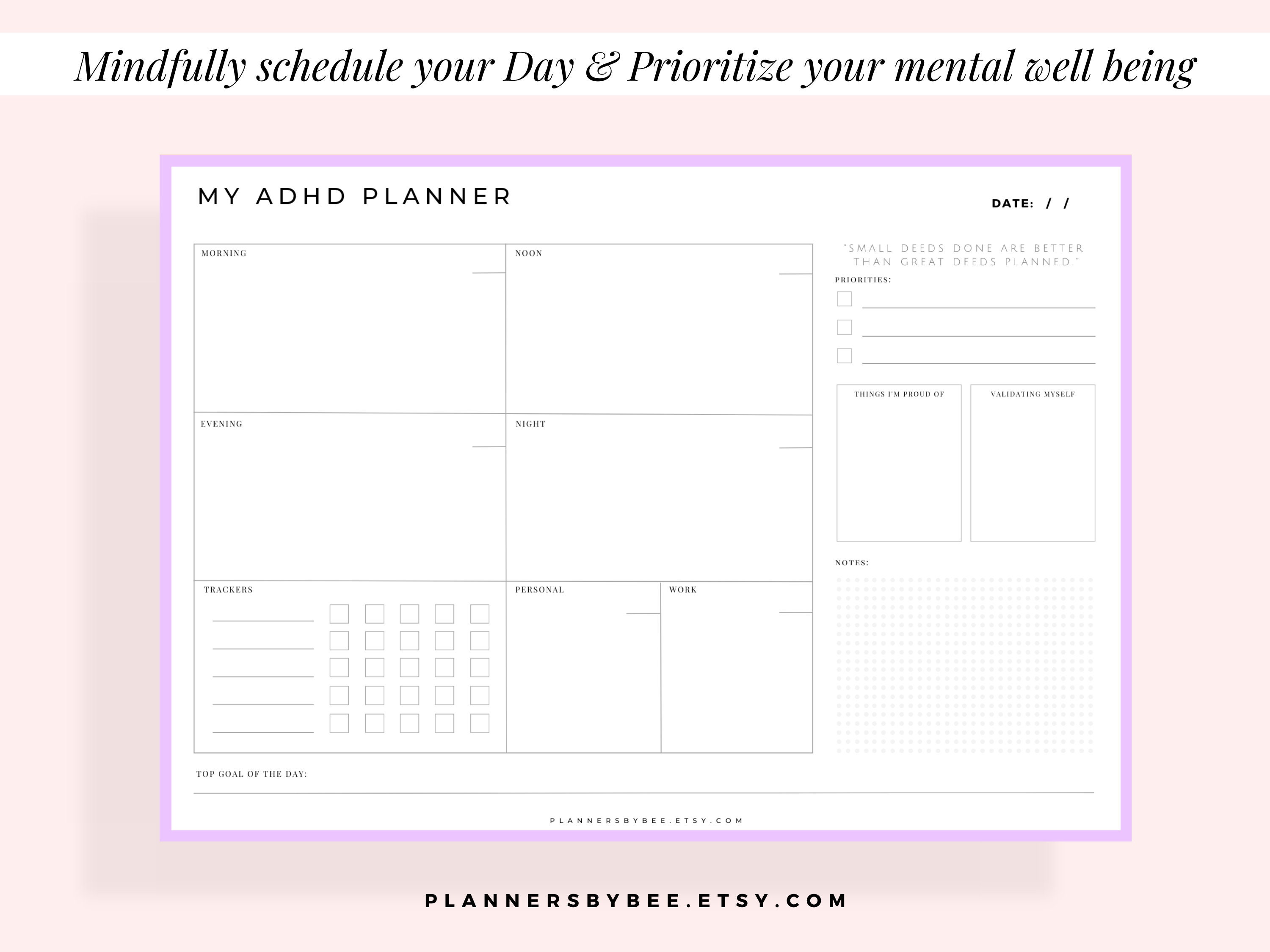ADHD Daily Productivity Planner Printable ADHD Planneradhd - Etsy
