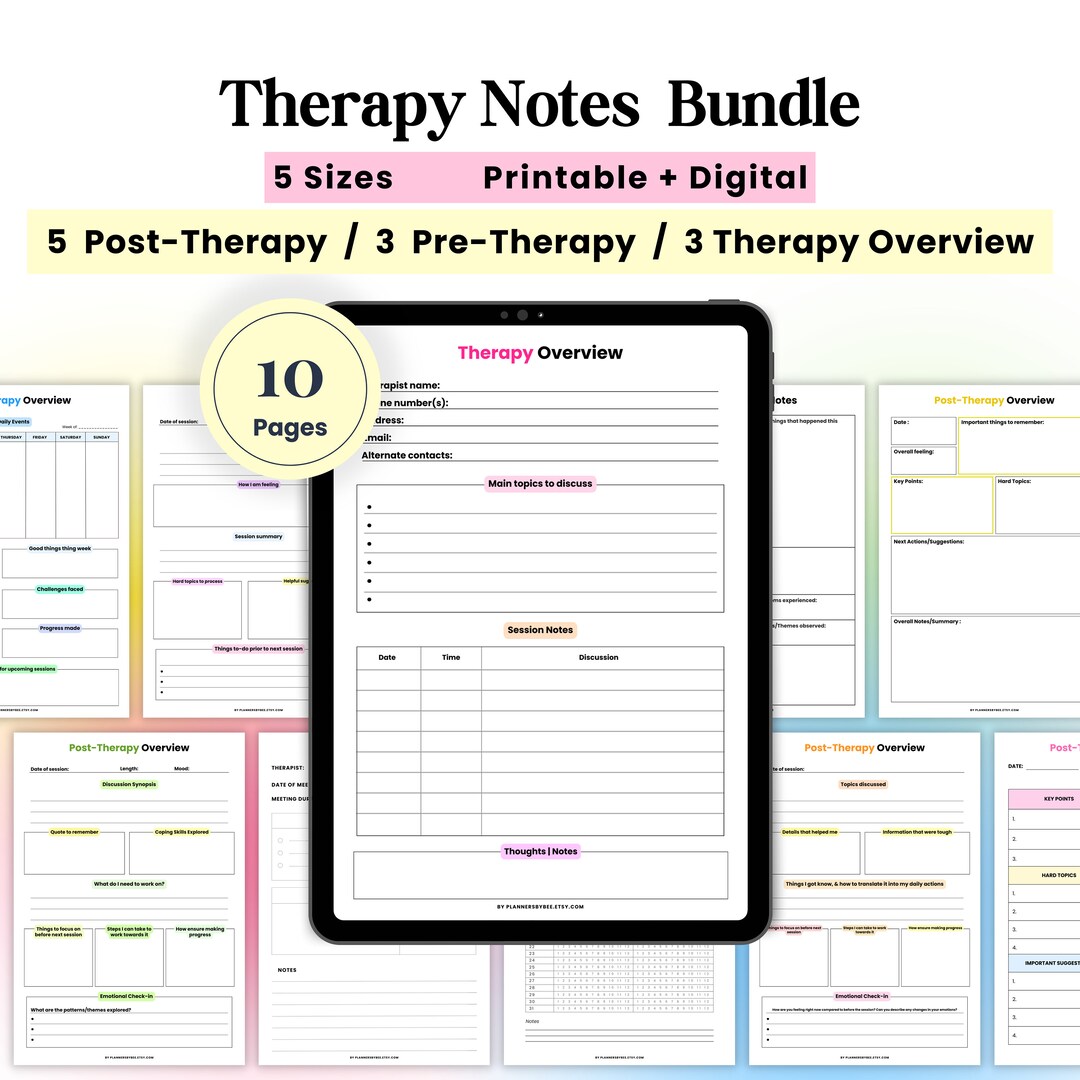 Therapy Session Notes Bundle: Pre & Post Therapy Overview (printable ...