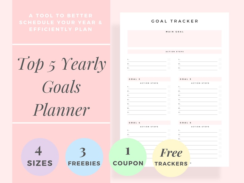 Top 5 Goals Planner Goal Tracker Goals Setting Goal | Etsy