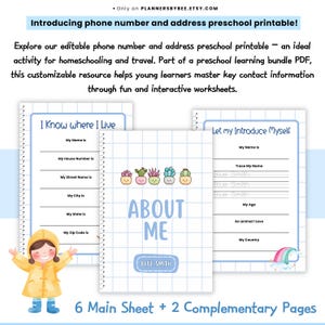 Kindergarten Learning Bundle, Editable Phone Number, Address Preschool ...