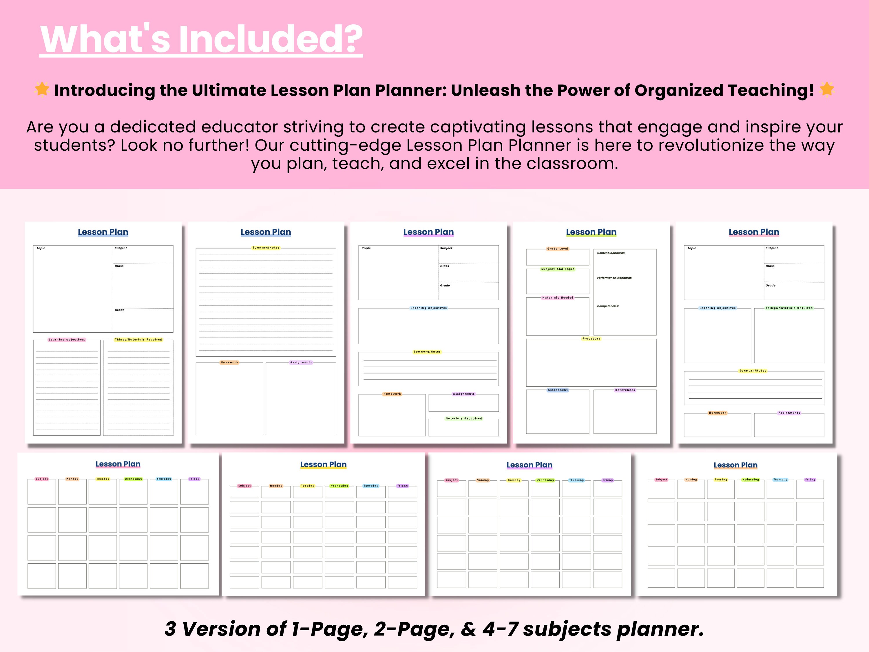 Lesson Plan Template Lesson Planner Printable Homeschool - Etsy