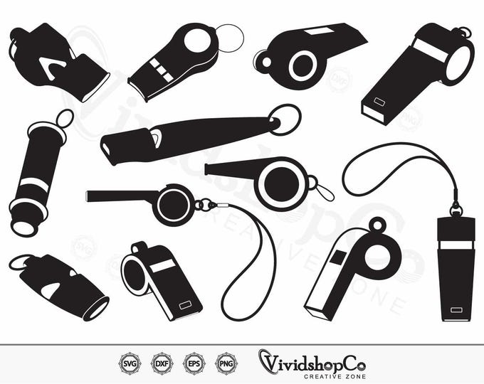 Whistle Vector Clipart Set / Outline & Stamp Drawing Graphic / Transfer ...