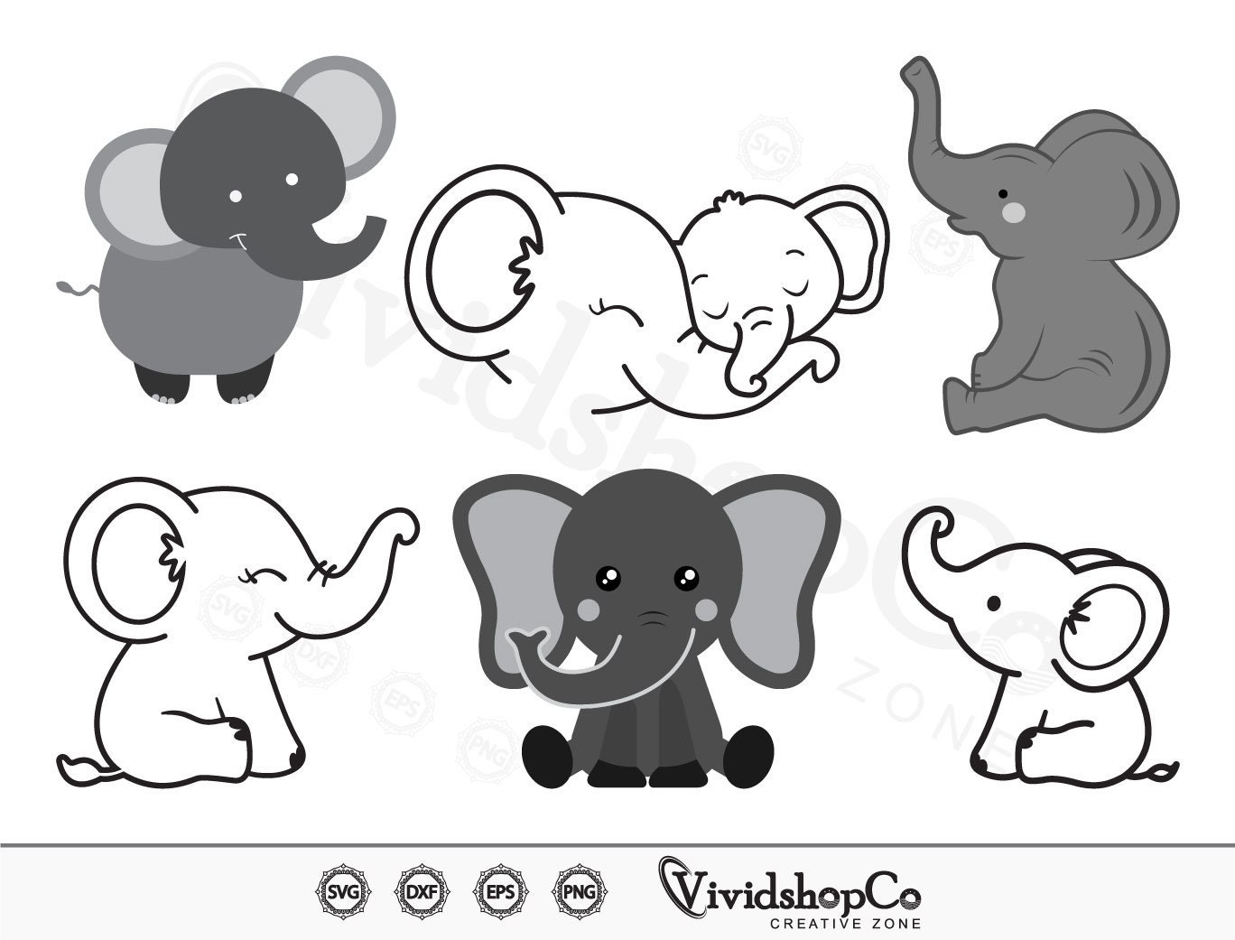 Elephants Black And White Clip Art
