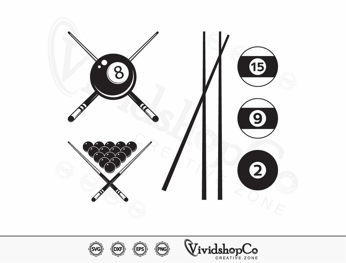 Billiard Black SVG, Snooker Svg, Pool Svg, Billiards Svg, Vector ...