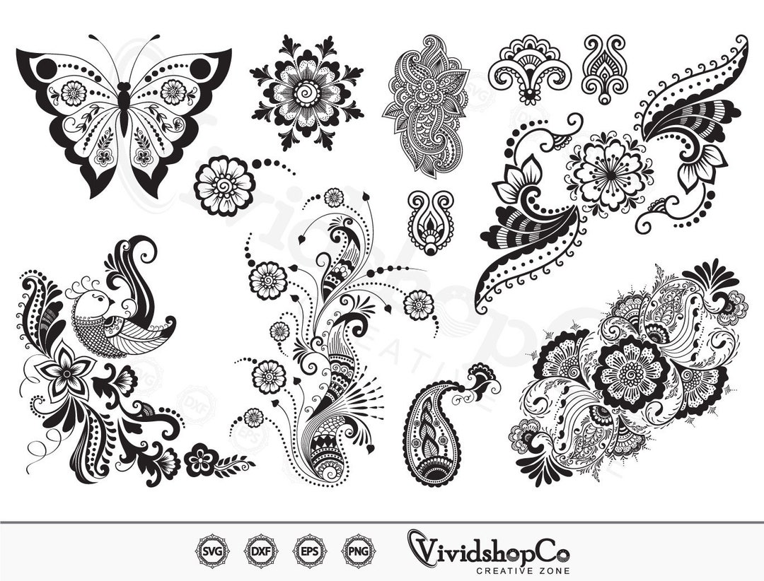 Mehndi SVG, Mehndi Flower Svg, Henna Drawing Svg, Clipart, Cut Files ...