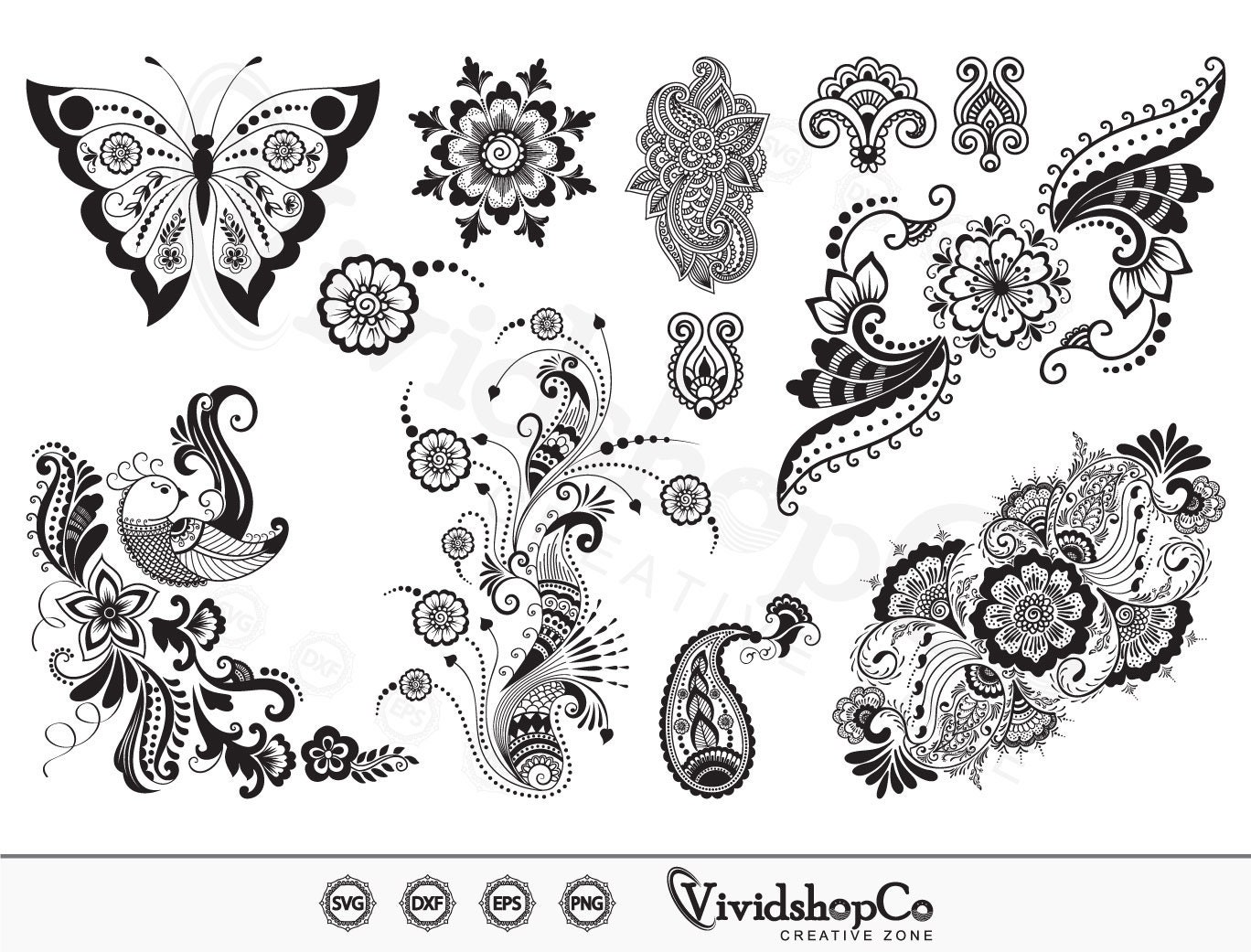 Mehndi SVG, Mehndi Flower Svg, Henna Drawing Svg, Clipart, Cut Files ...