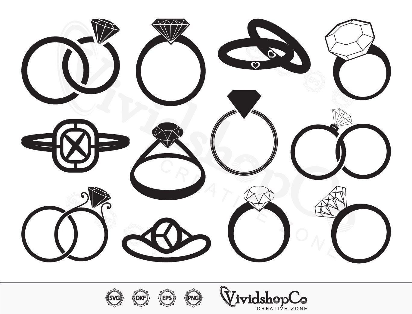 Linked Diamond Wedding Rings Clipart