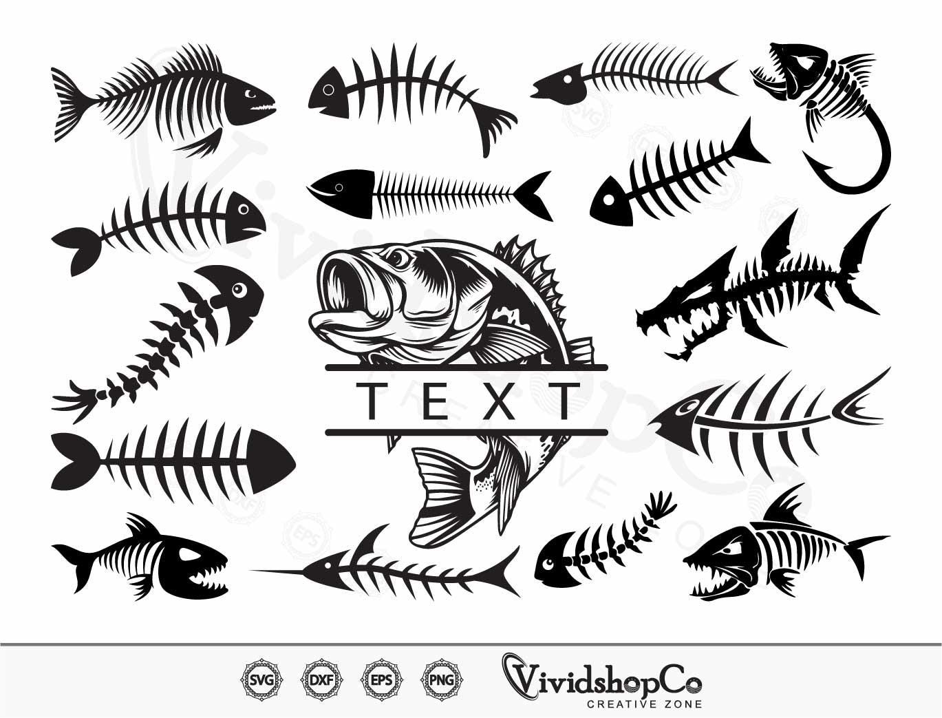 Fish Bone Svg, Fishbone Svg, Fish Svg, Fish Skull Svg, Clipart, Cut ...