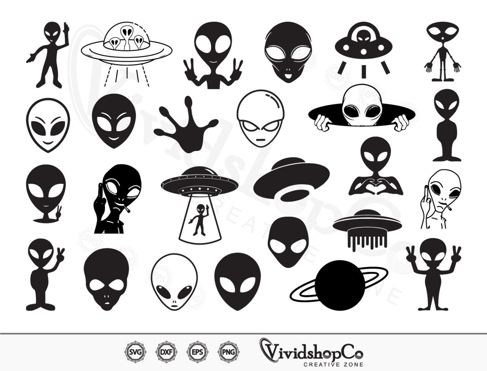 Alien SVG Bundle, Ufo Svg, Aliens Dxf, Ufo Png, Ufo Eps, Aliens Vector ...