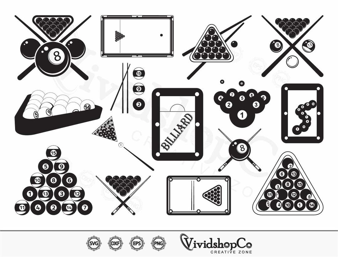 Billiard Black SVG, Snooker Svg, Pool Svg, Billiards Svg, Vector ...