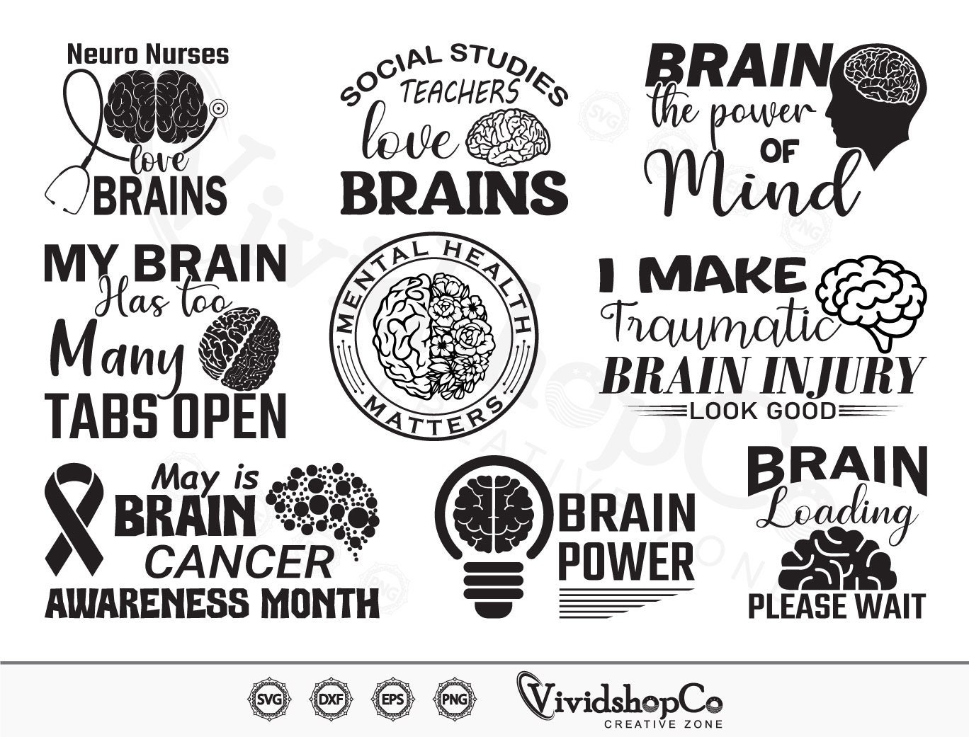 Brain Svg Clipart Cut Files for Silhouette Files for - Etsy