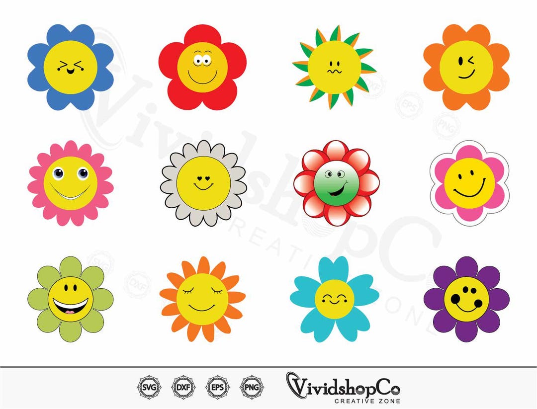 Flower Smiley Face Svg, Smile Face Svg, Flower Svg, Face Svg, Clipart ...