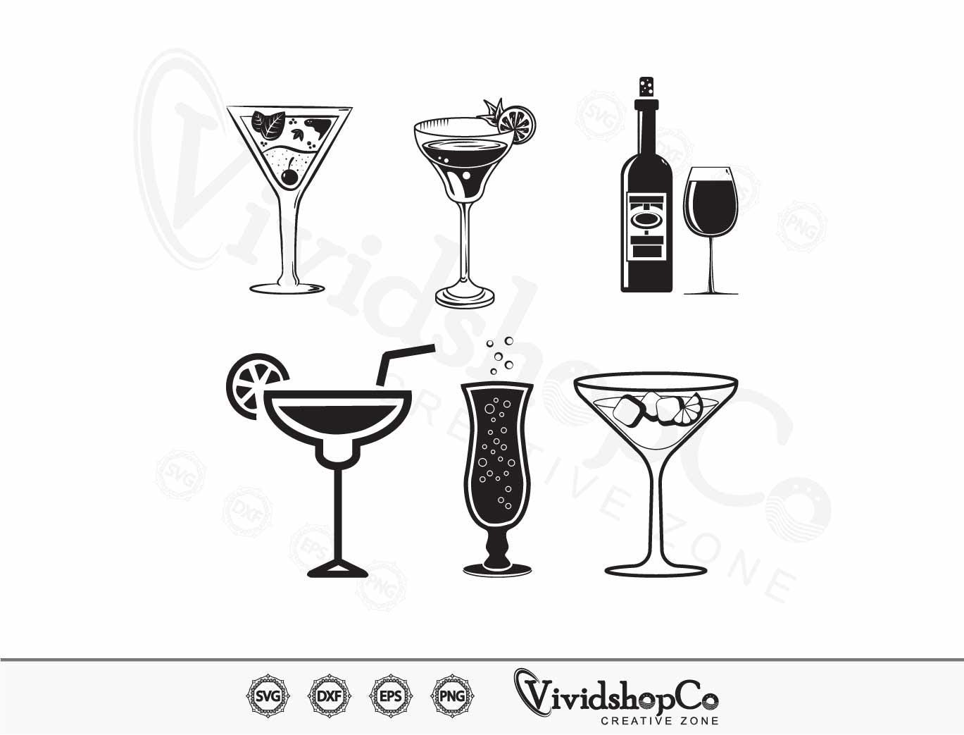 Cocktail SVG, Alcohol Glass Svg, Shot Glass Svg, Drink Svg, Clipart ...