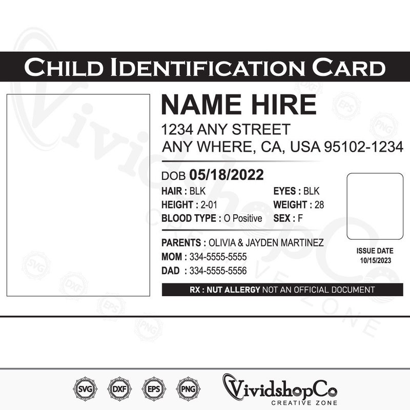Child Id Card Template - Etsy