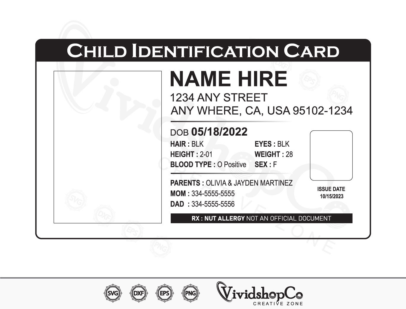 Child ID Card SVG, Child Identification Card, ID Card Svg, Clipart, Cut ...