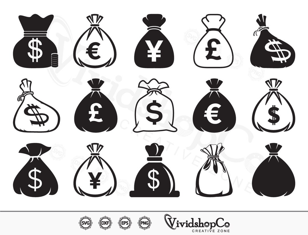 Money Bag SVG, Money Bag Icon Clipart, Doller Bag Svg, Euro Bag SVG ...