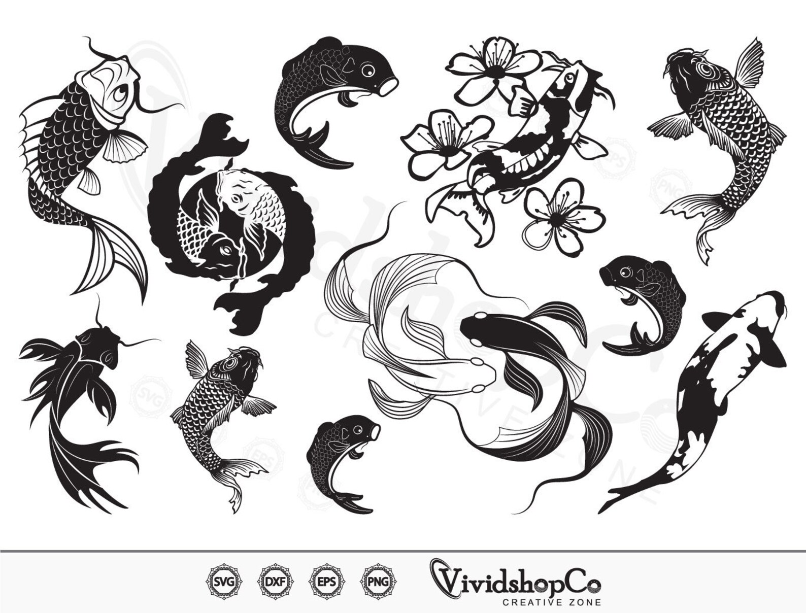 Koi Fish SVG, Koi Carps Svg, Koi Svg, Flower Koi Svg, Fish Svg, Clipart ...