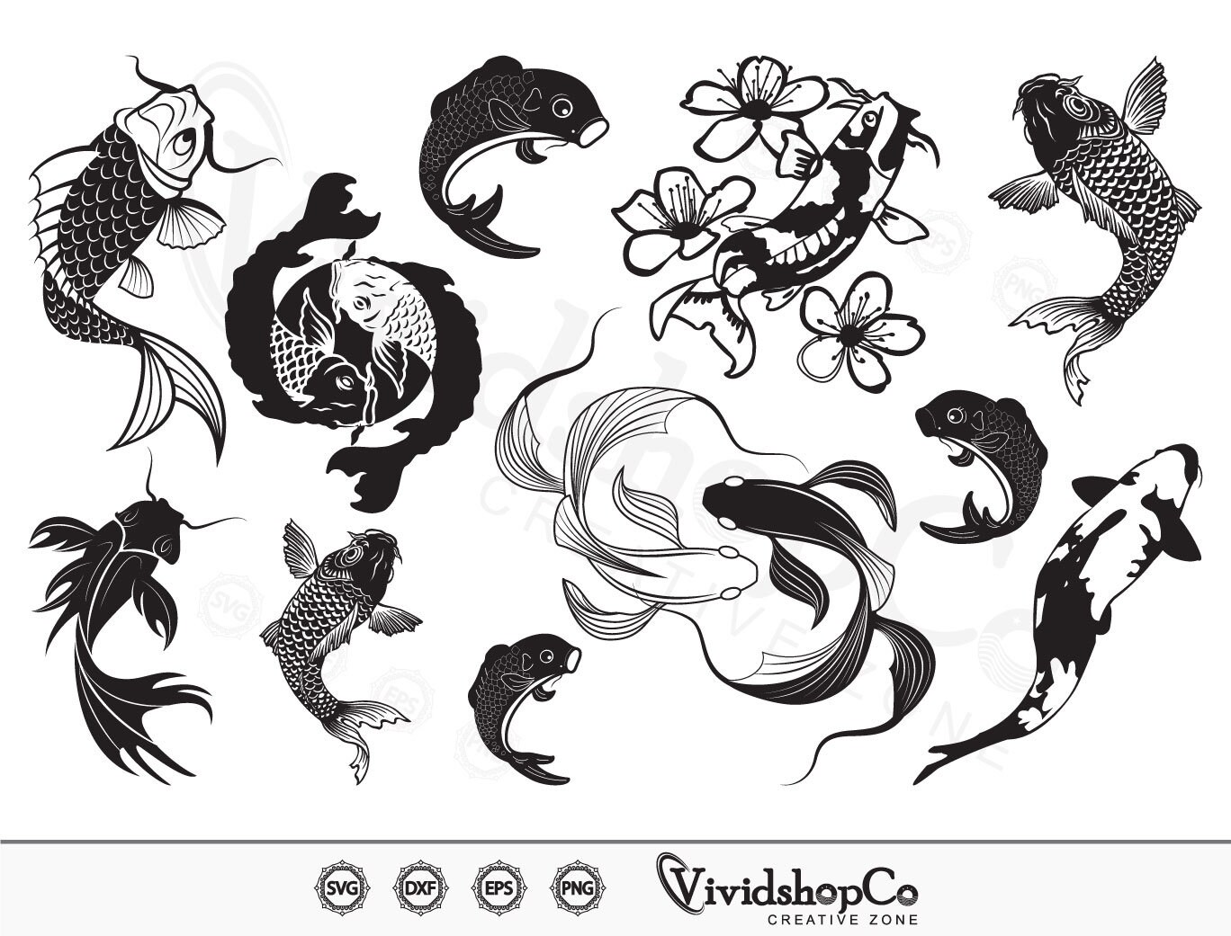 Koi Fish SVG, Koi Carps Svg, Koi Svg, Flower Koi Svg, Fish Svg, Clipart ...